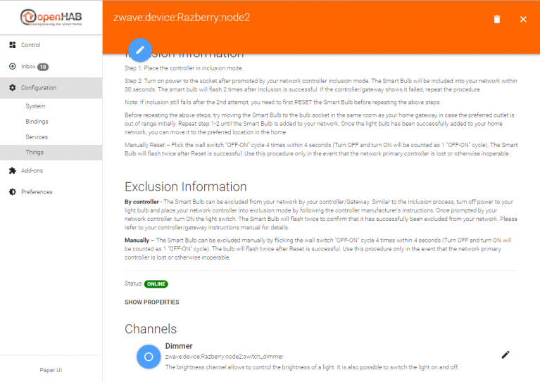 Smart Home openHAB 2 Z-Wave integration and configuration