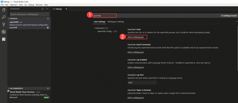 openHAB 2 Visual Studio Code Extension